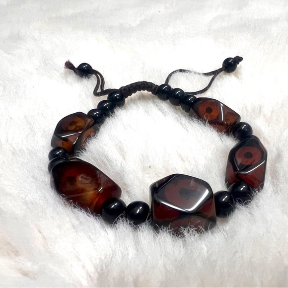 Jewelry | Draw String Stone Bracelet With Black Beads | Poshmark